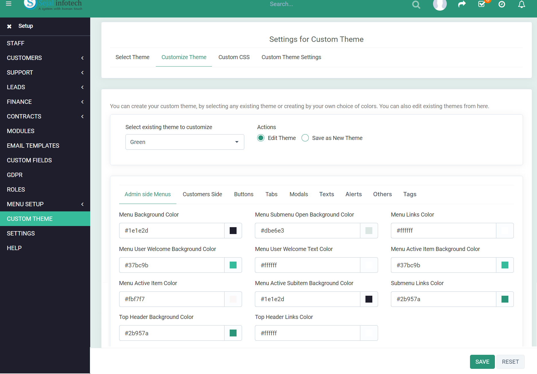 Dynamic Customized Theme Module for Perfex CRM by sejalinfotech | CodeCanyon
