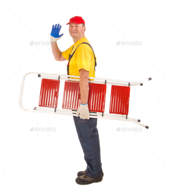 Worker with a staircase. Stock Photo by indigolotos | PhotoDune
