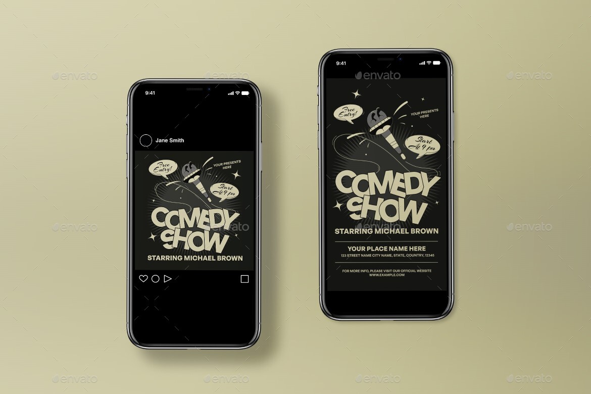 Brown Retro Comedy Show Flyer Set, Print Templates | GraphicRiver