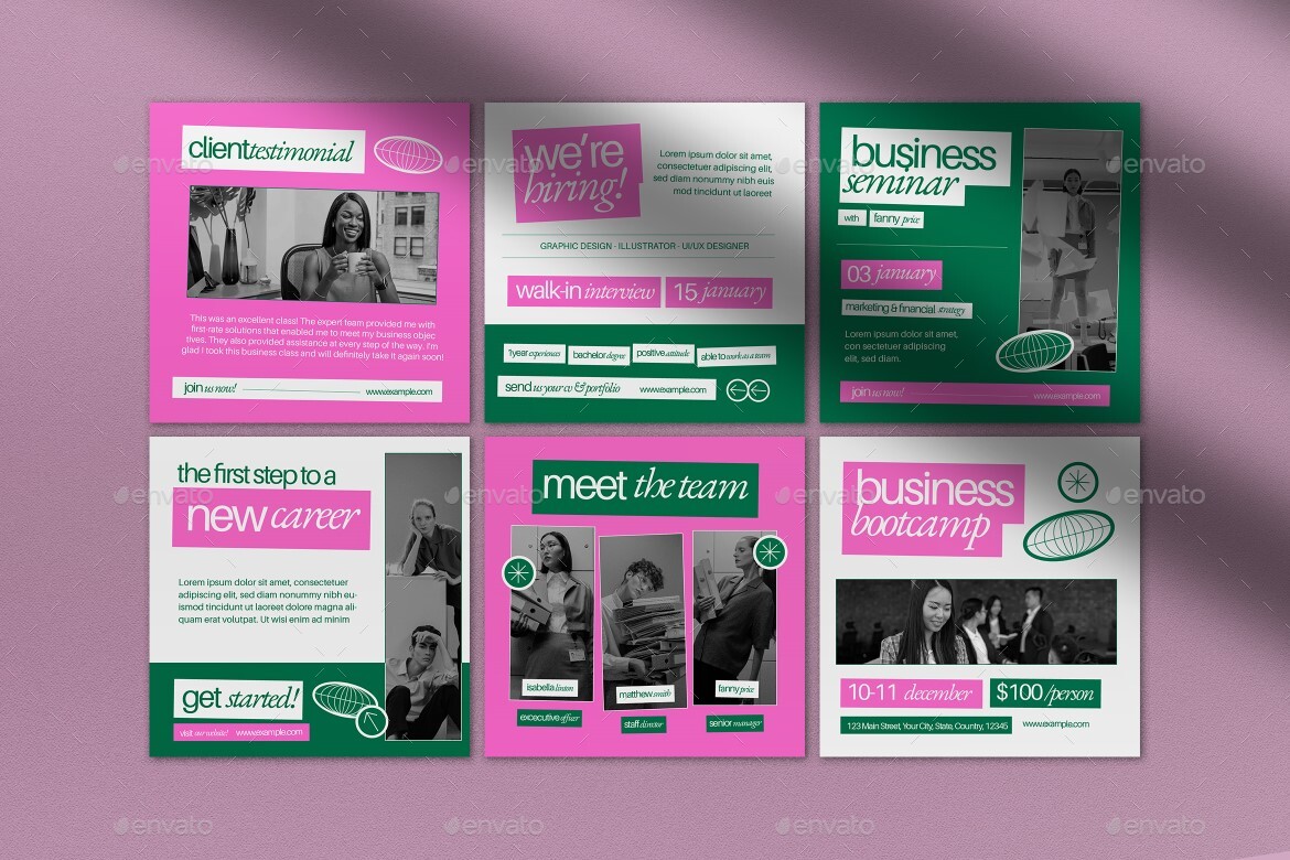 Pink Flat Design Business Instagram Set, Web Elements | GraphicRiver