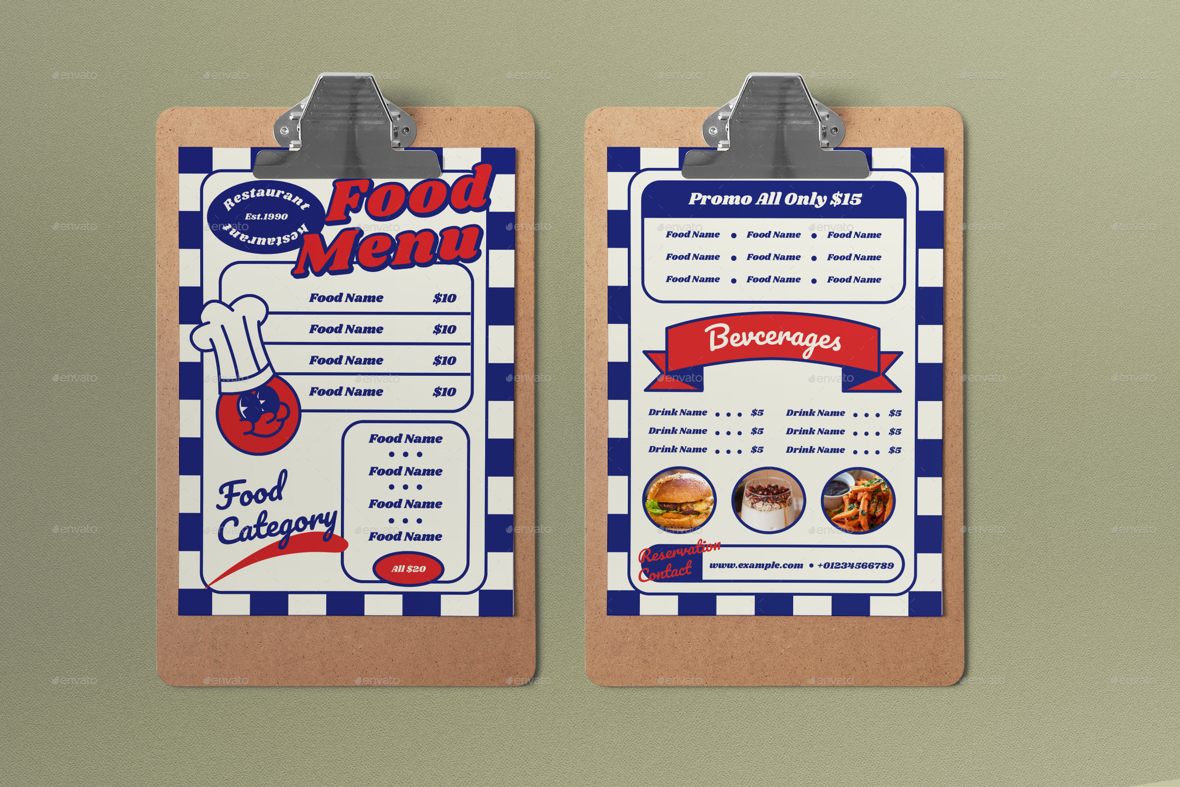 Blue Retro Food Menu, Print Templates | GraphicRiver