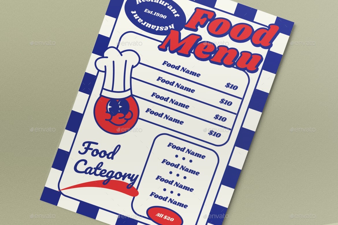 Blue Retro Food Menu, Print Templates | GraphicRiver