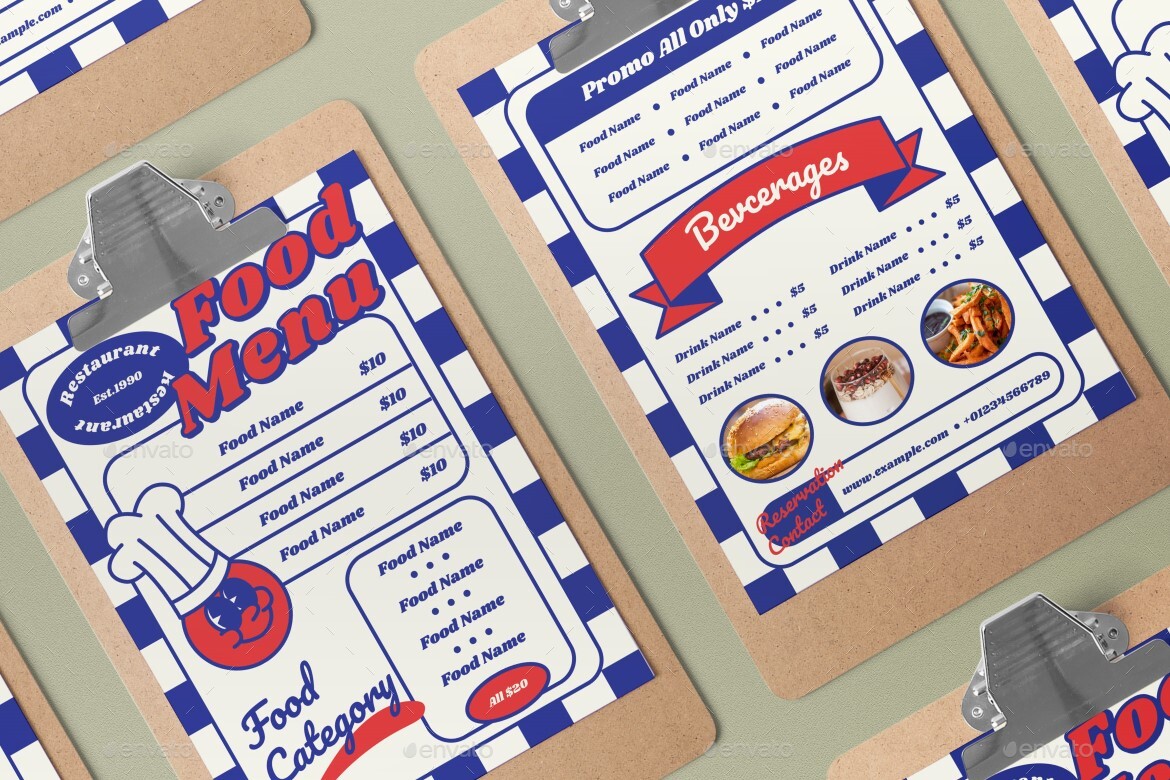 Blue Retro Food Menu, Print Templates | GraphicRiver