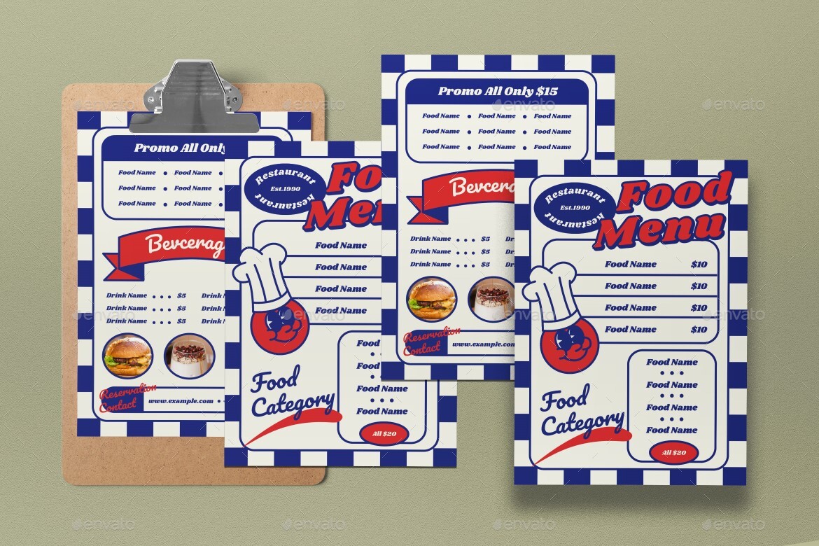 Blue Retro Food Menu, Print Templates | GraphicRiver