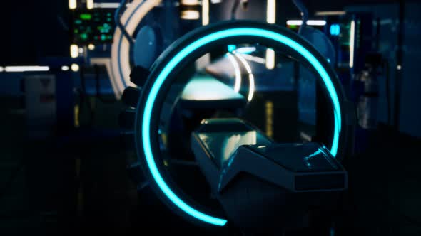 Futuristic Sci Fi MRI Scanner Medical Equipments in Hospital, Motion ...
