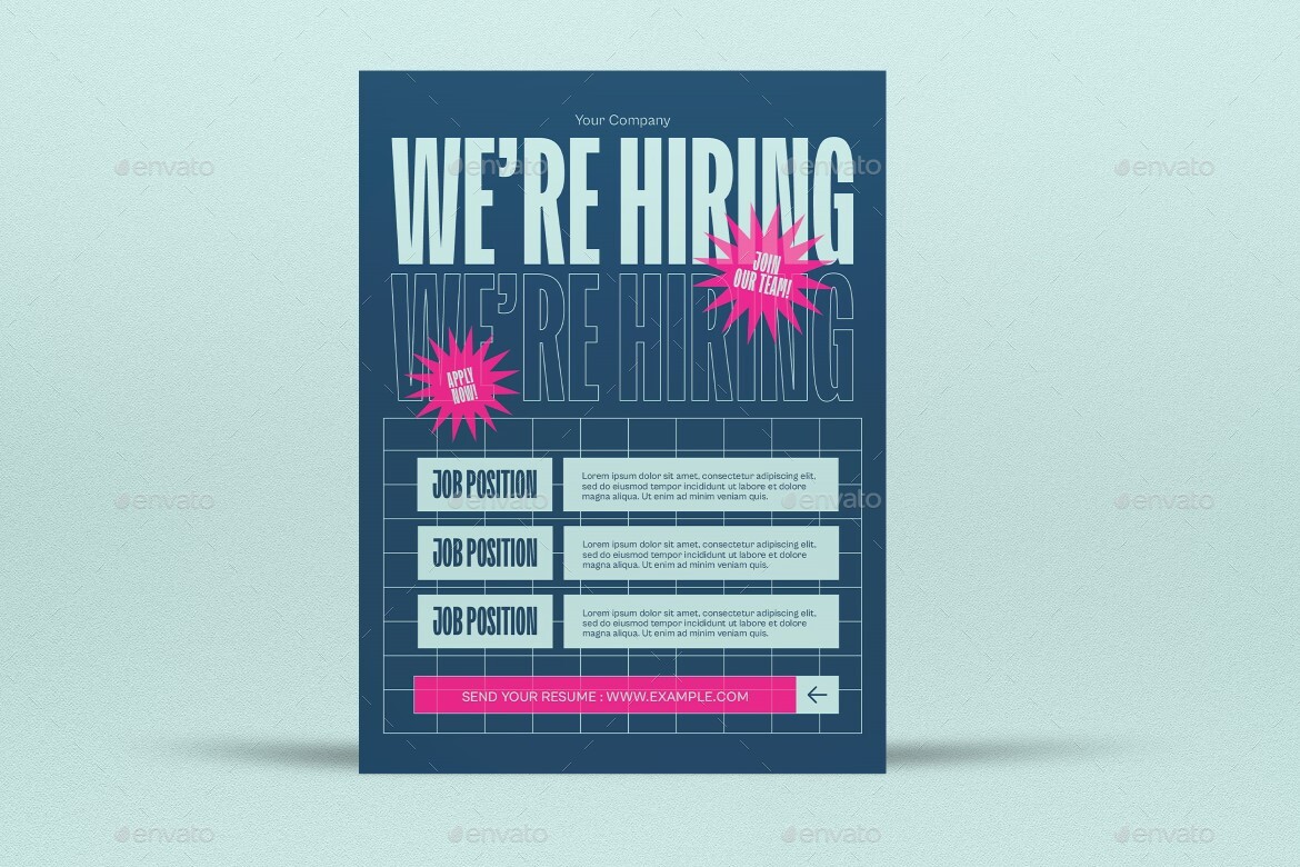 Blue Lineart We're Hiring Flyer, Print Templates | GraphicRiver