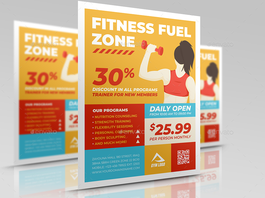 Fitness Flyer Template, Print Templates | GraphicRiver