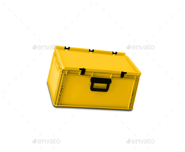 Yellow plastic box isolated on white background Stock Photo by ozaiachin