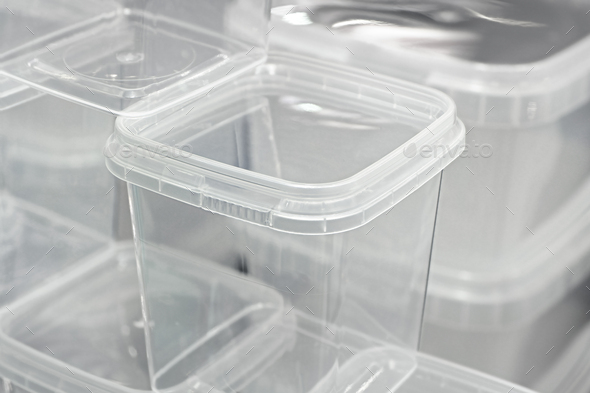 Empty transparent plastic containers Stock Photo by sergeyskleznev