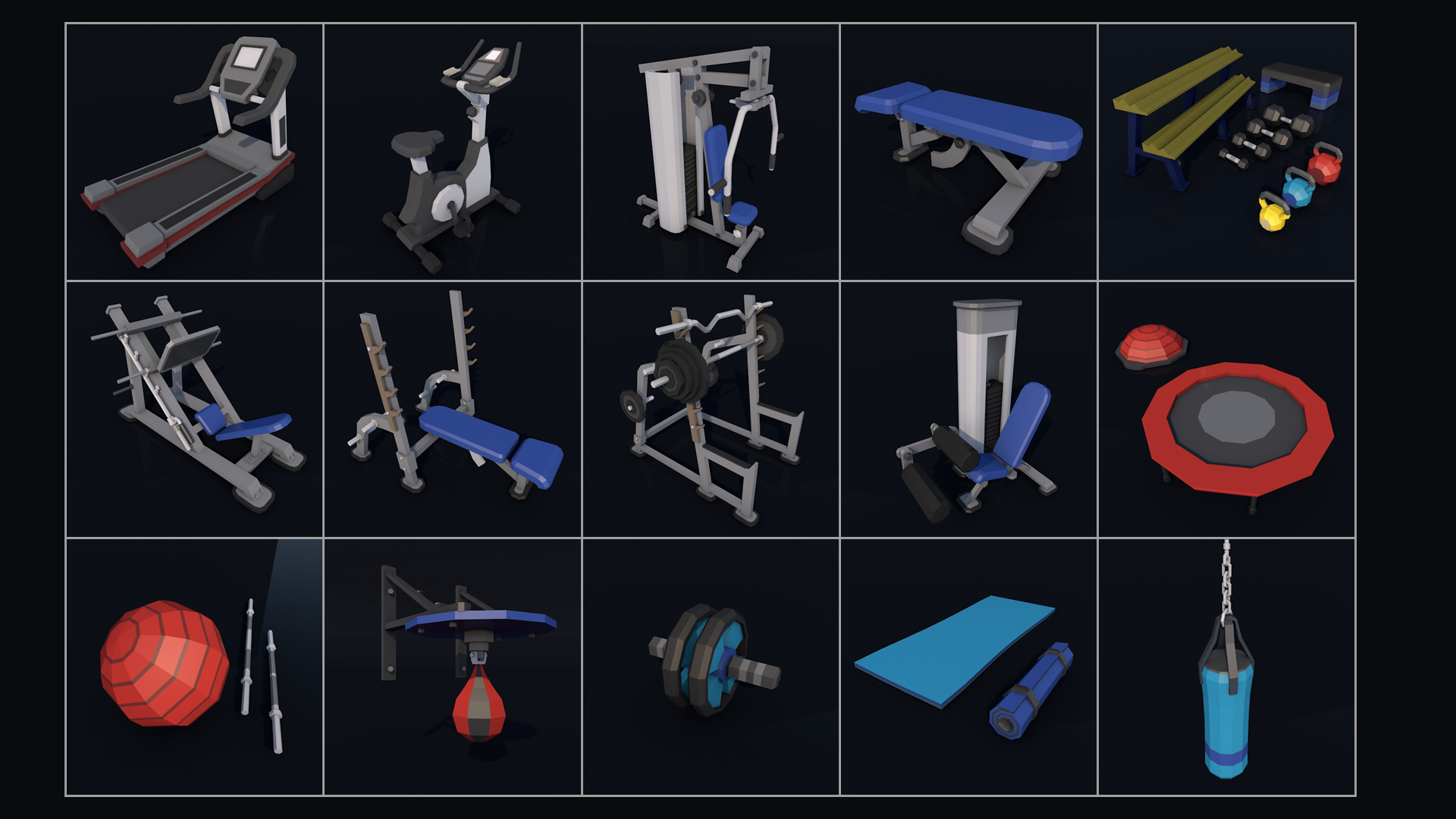 Poly Gym Equipments Pack Collection by multimedia4d | 3DOcean