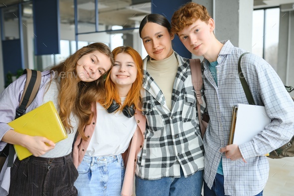 College Friendship Concept. Happy Group Of Students Posing Stock Photo ...