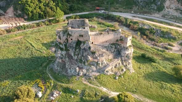 Areal Pull Back Shot Of Historical Mseilha Fort, Batroun, Lebanon ...