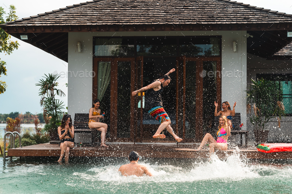 friendship lifestyle to happy fun in summer vacation holiday, swimming ...