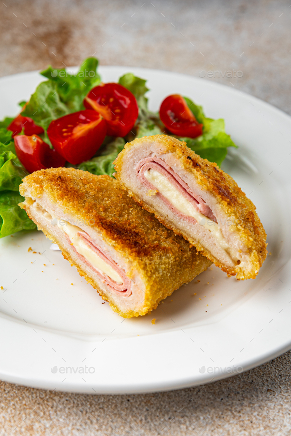 cutlet cordon bleu chicken meat, ham slice, cheese fresh food tasty ...