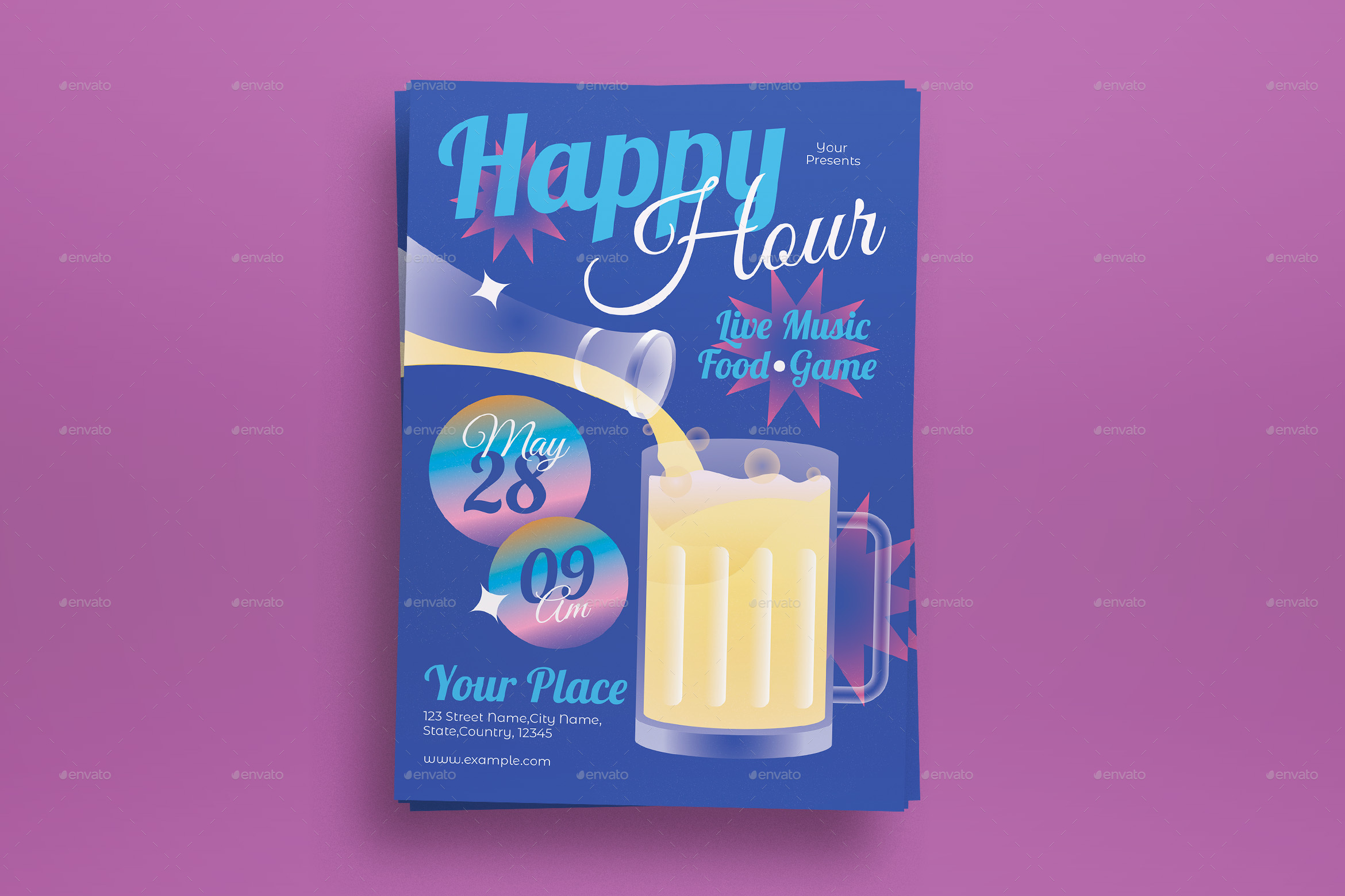 Blue Gradient Happy Hour Flyer Set, Print Templates | GraphicRiver