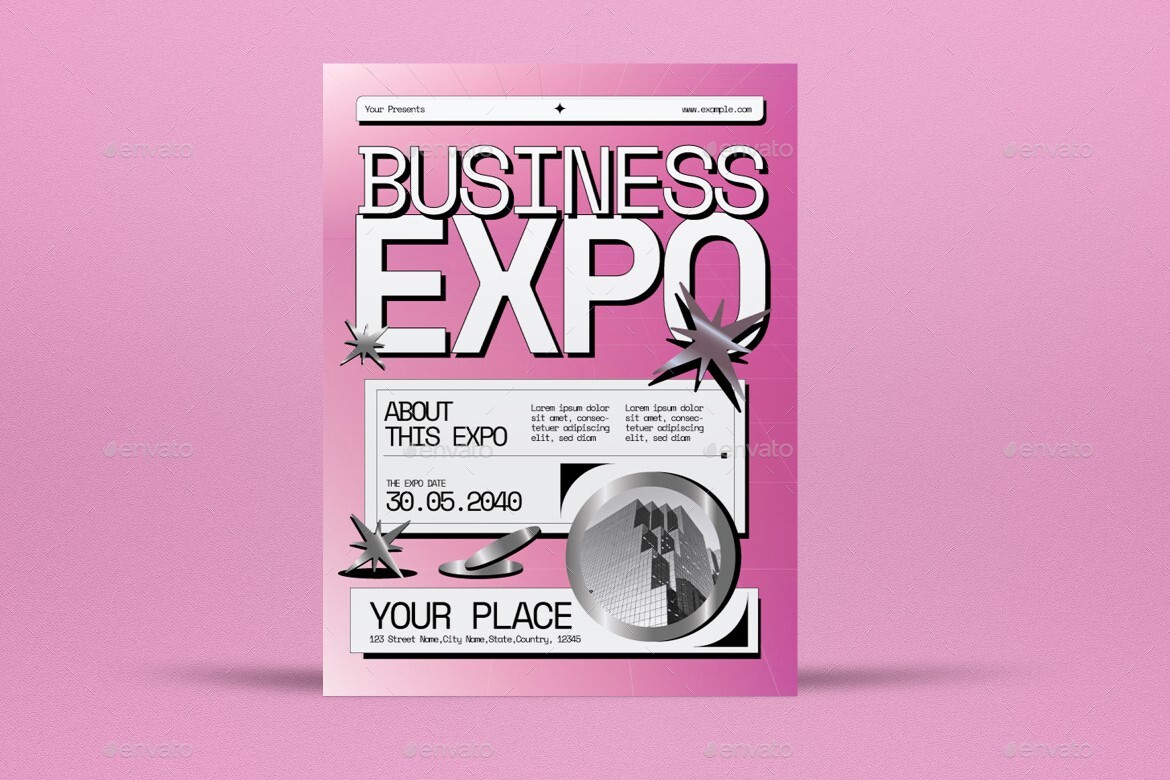 Pink Y2k Evolution Business Expo Flyer, Print Templates | GraphicRiver
