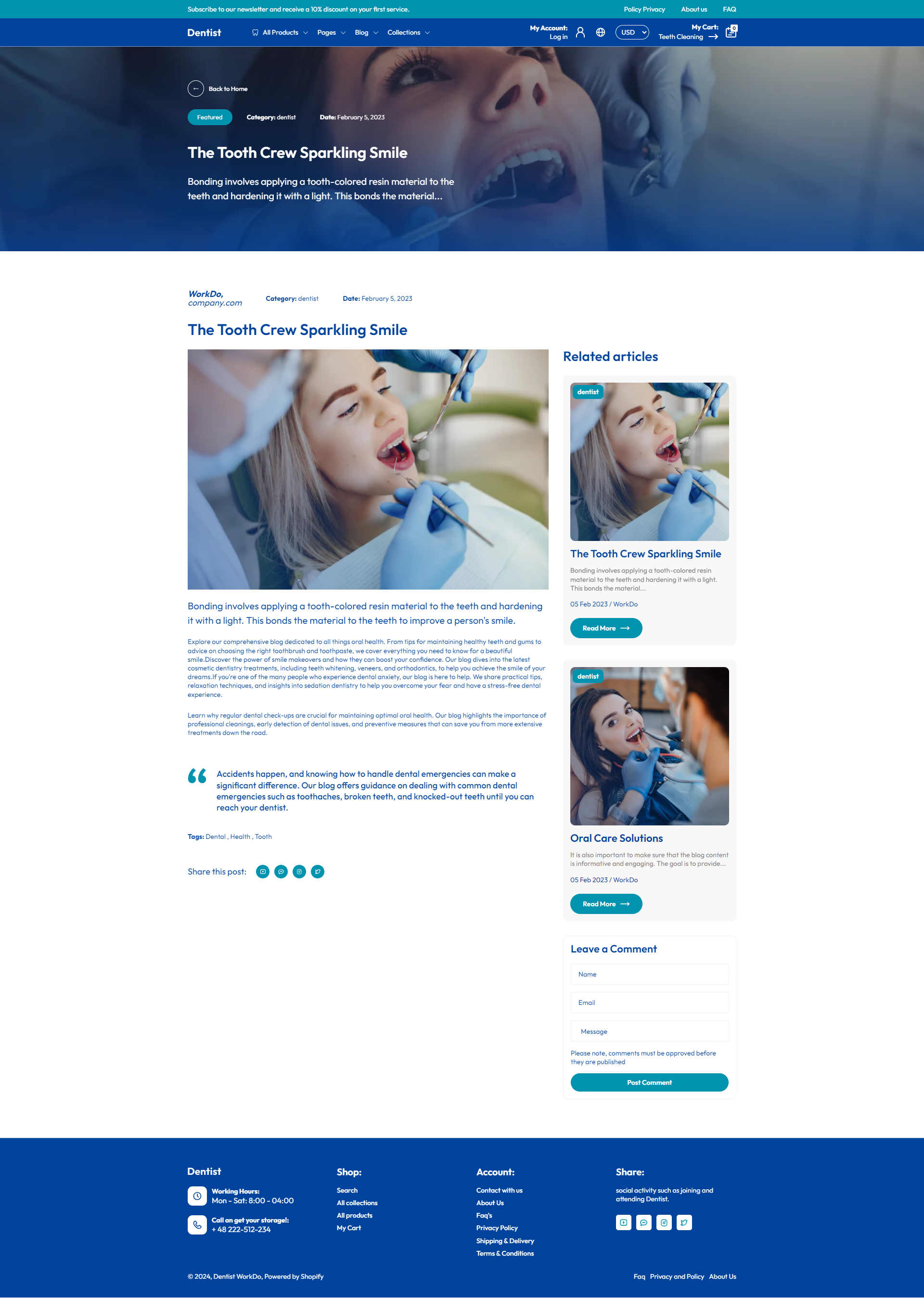 Dentist - Medical & Dental Clinic Shopify 2.0 Theme by WorkDo | ThemeForest