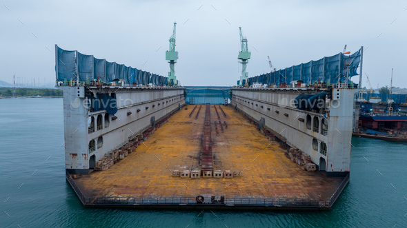 Empty Dry dock for maintence large vessel ship. Dry dock service Stock ...