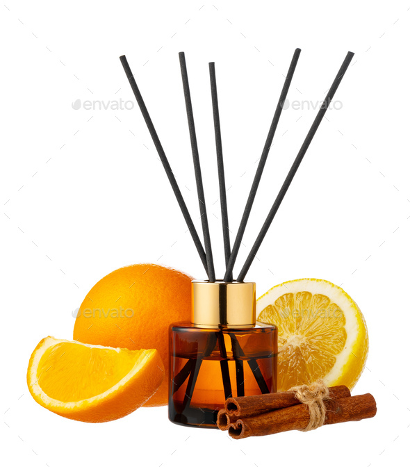 Citrus aromatic diffuser with citrus scent isolated on white background ...