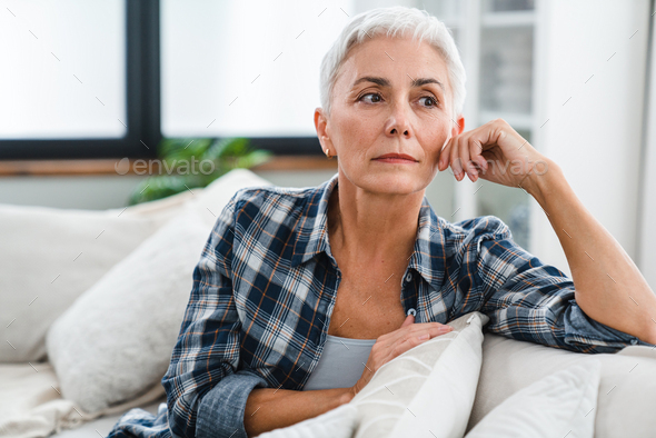 Depression and sadness concept. Caucasian middle-aged woman suffering ...