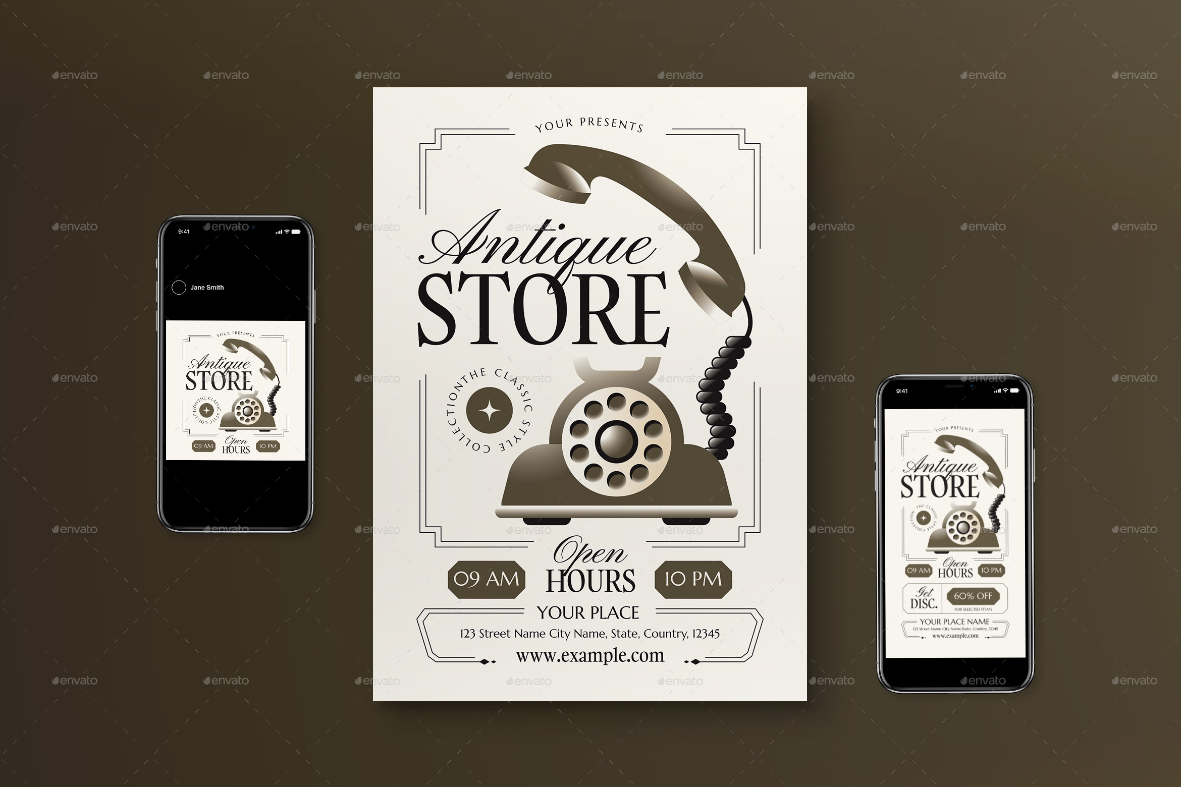 Brown Retro Antique Store Flyer Set, Print Templates | GraphicRiver