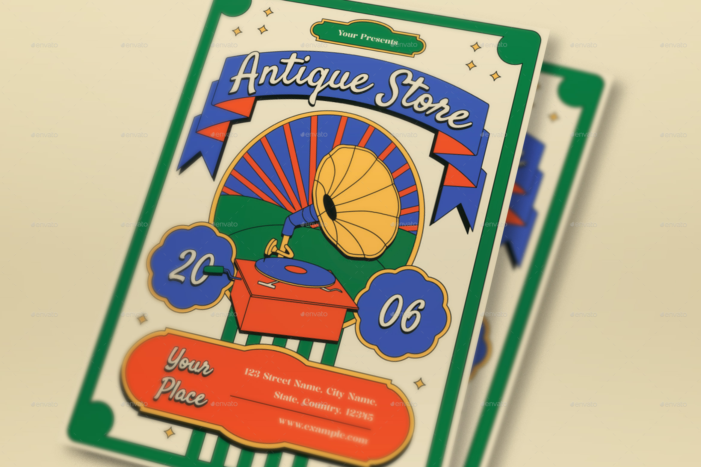 Green Vintage Antique Store Flyer Set, Print Templates | GraphicRiver