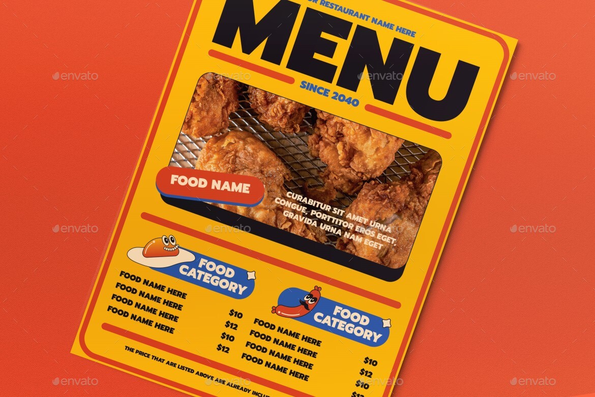 Yellow Retro Fast Food Restaurant Menu, Print Templates | GraphicRiver