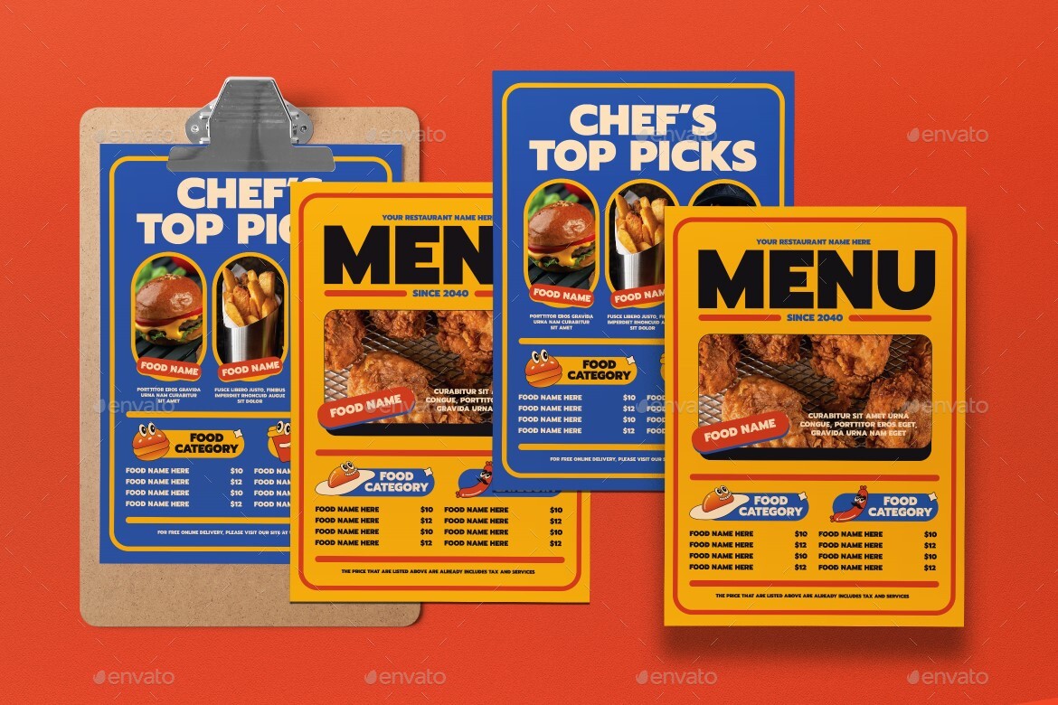 Yellow Retro Fast Food Restaurant Menu, Print Templates | GraphicRiver
