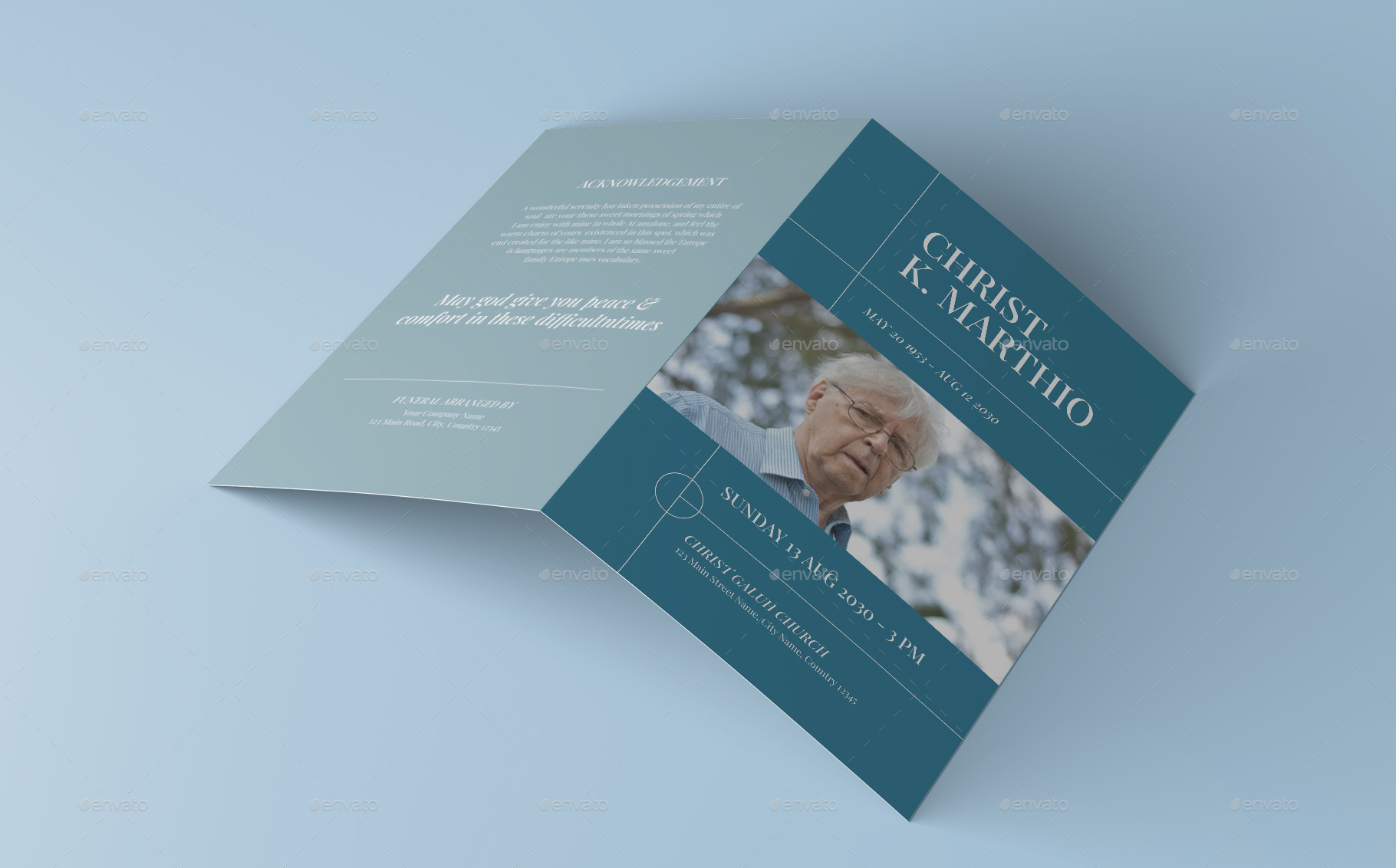 Blue Simple Minimal Funeral Program, Print Templates | GraphicRiver