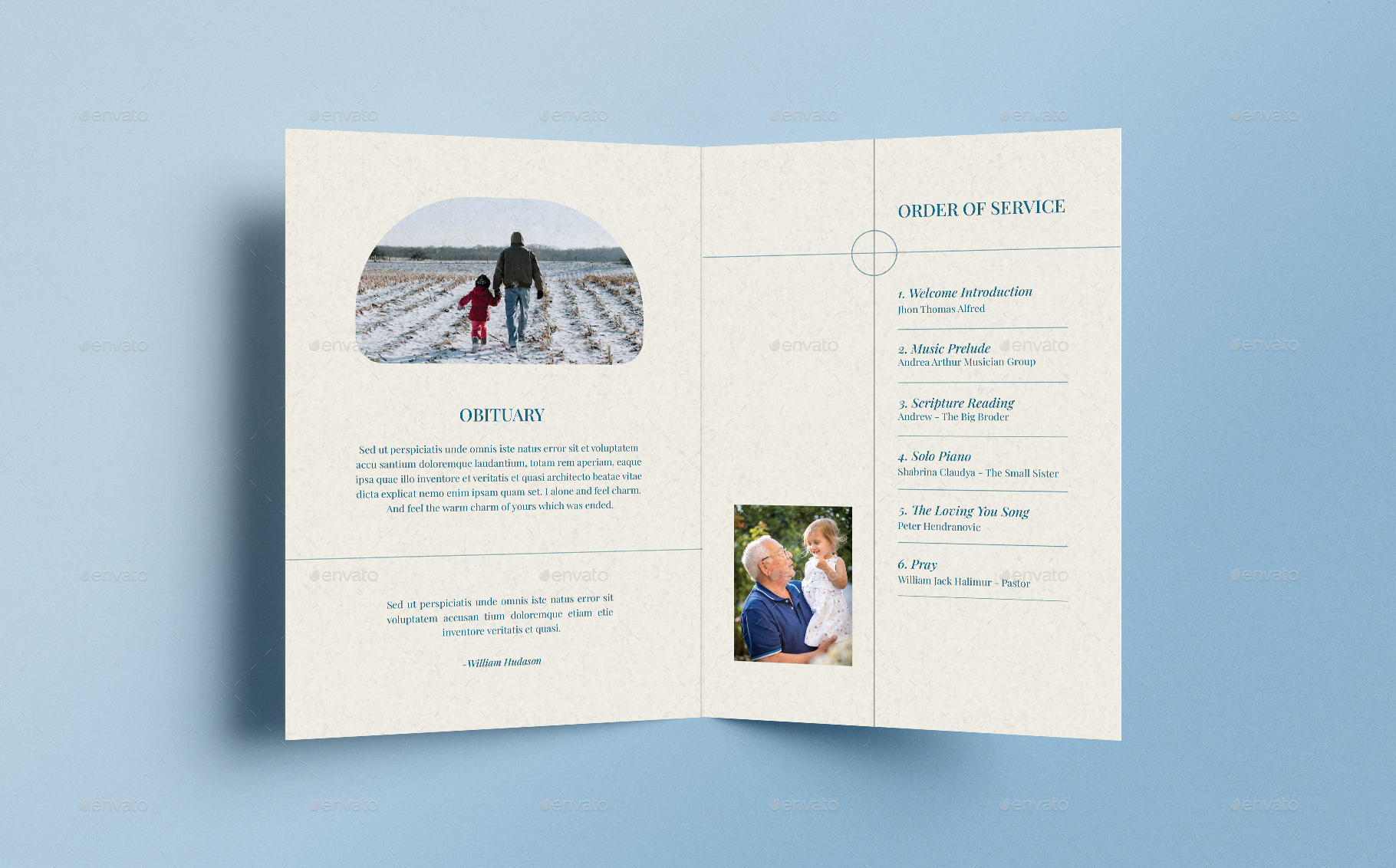 Blue Simple Minimal Funeral Program, Print Templates | GraphicRiver