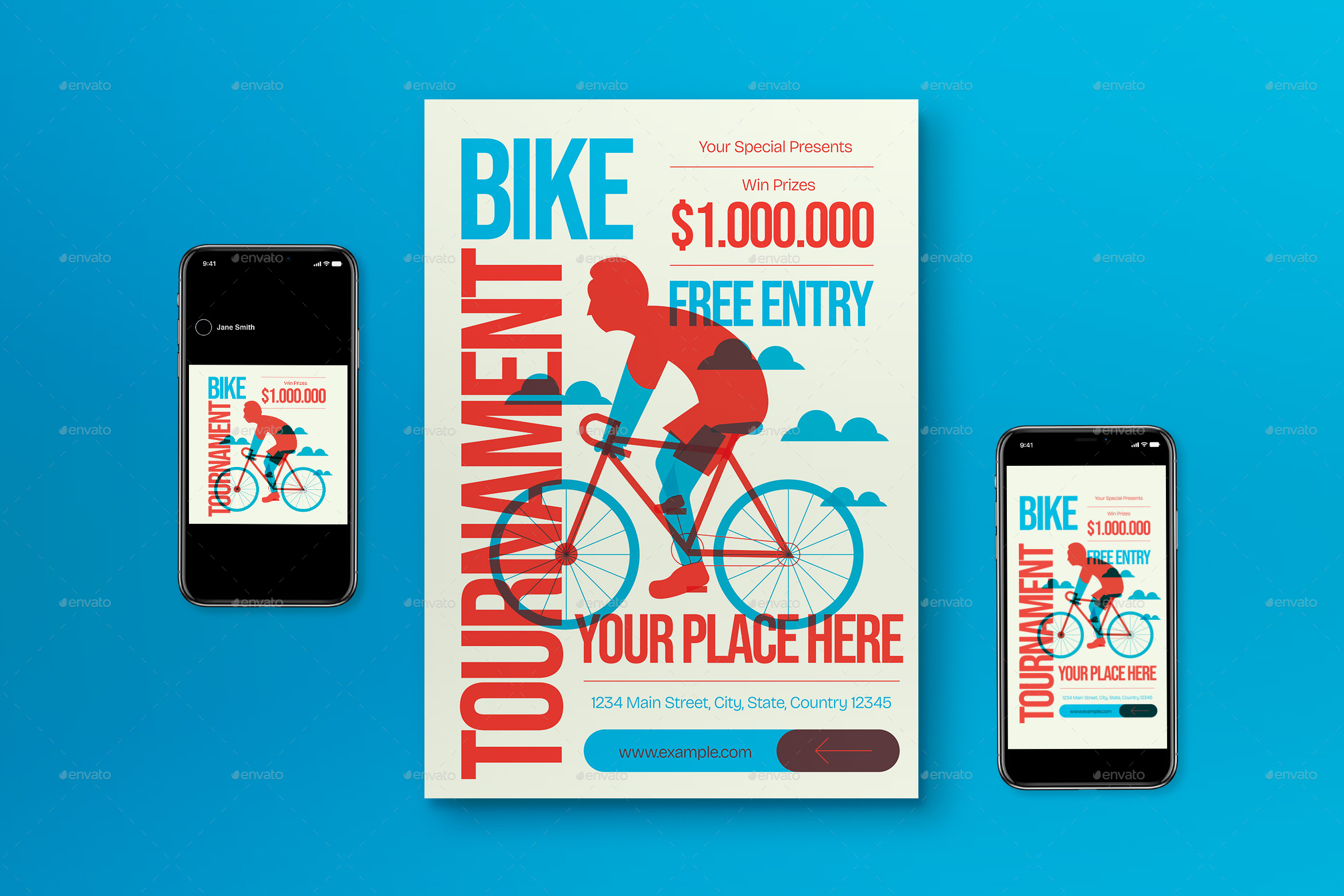 White Risograph Bike Tournament Flyer Set, Print Templates | GraphicRiver