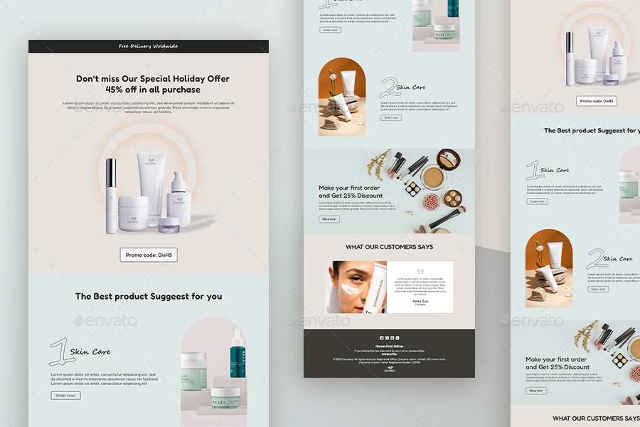 Cosmetic and Beauty Products Email Newsletter PSD Template, Web Elements