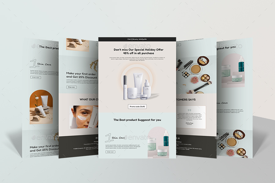 Cosmetic and Beauty Products Email Newsletter PSD Template, Web Elements