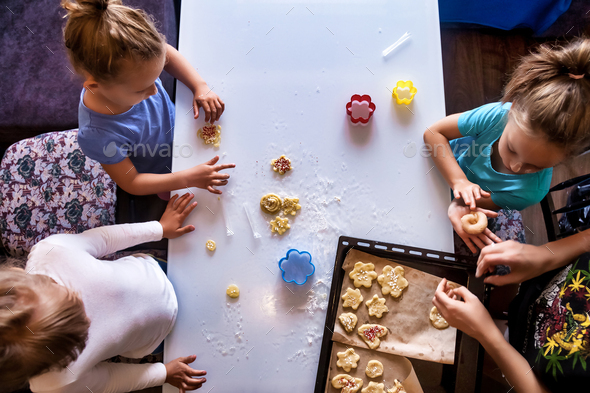 Kids and mum together makes domestic family surprise, top view Stock ...