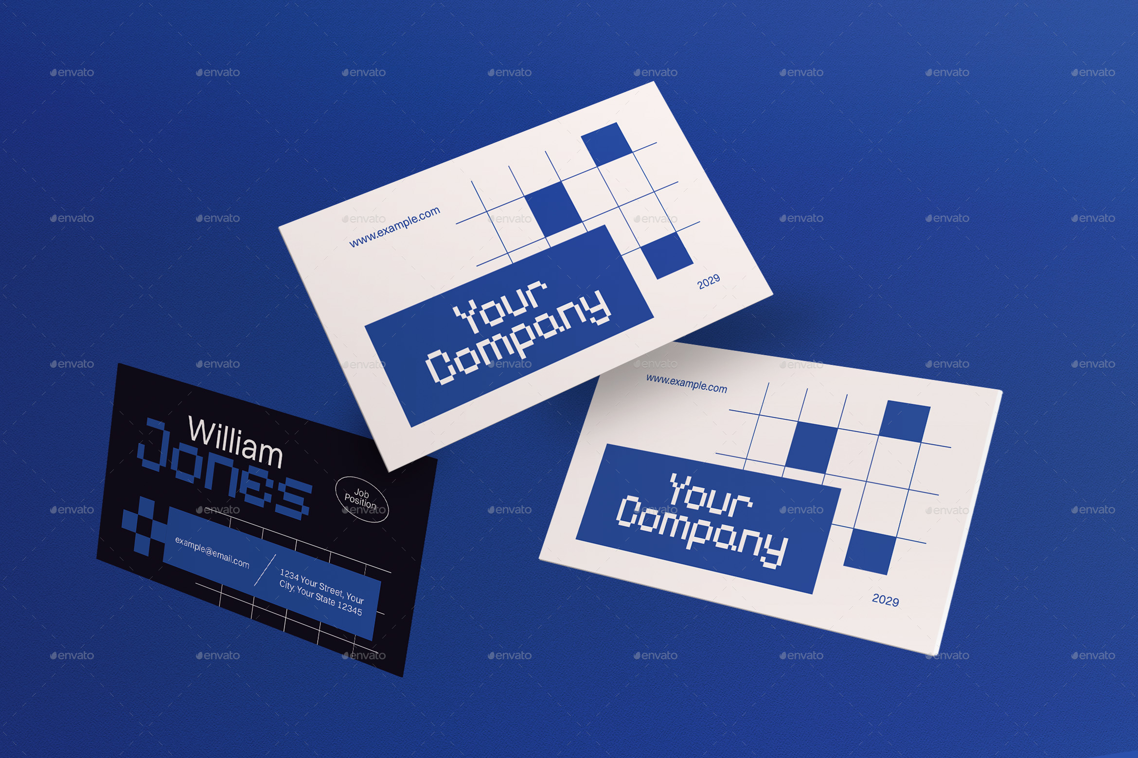 Blue Pixelated Gradient Business Card, Print Templates | GraphicRiver