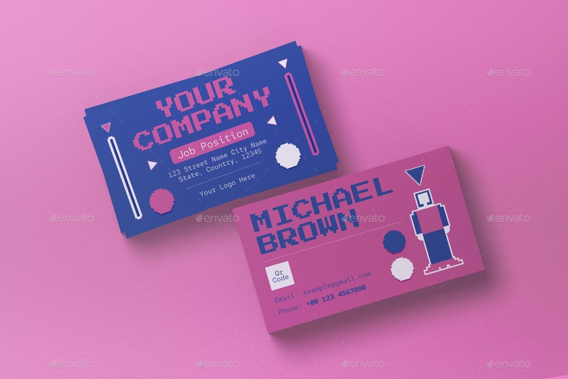 Blue Pixel Art Business Card, Print Templates | GraphicRiver