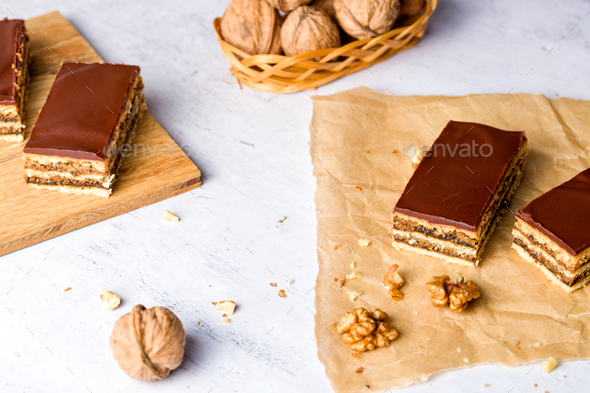 Gerbeaud Cake. Zserbo . Traditional Hungarian multi-layer cake Stock ...