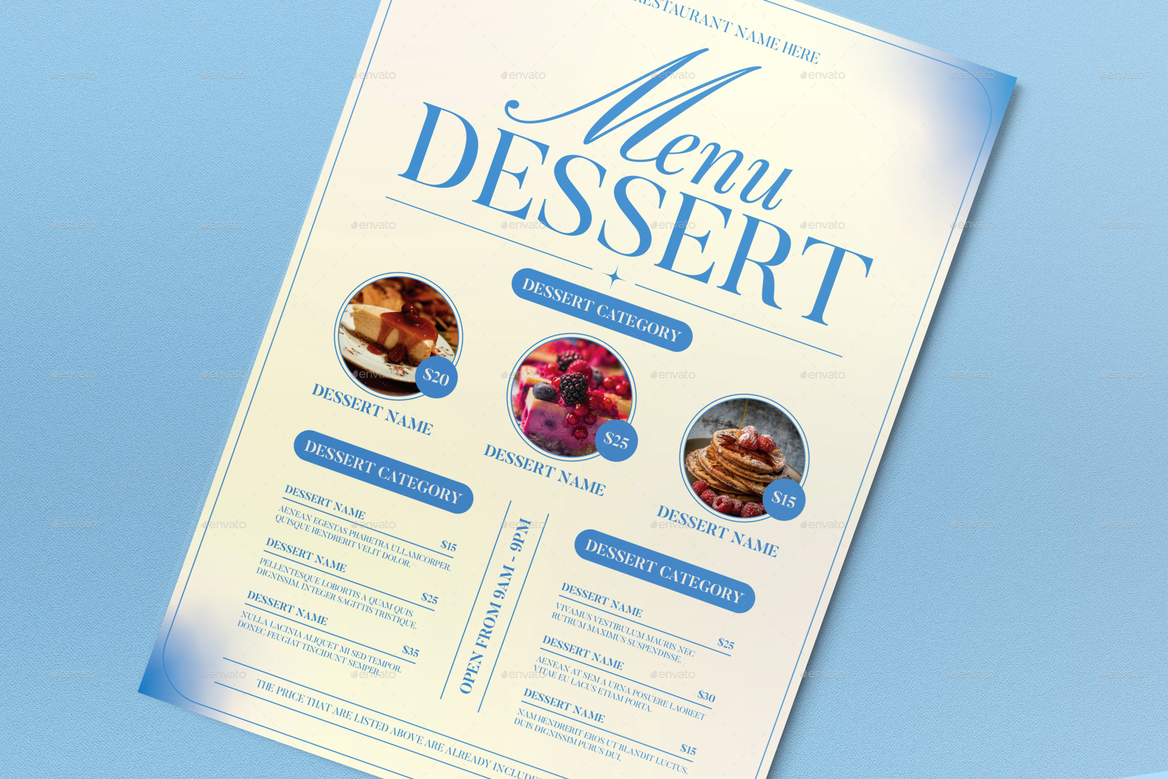 Blue Aesthetic Dessert Food Menu, Print Templates | GraphicRiver