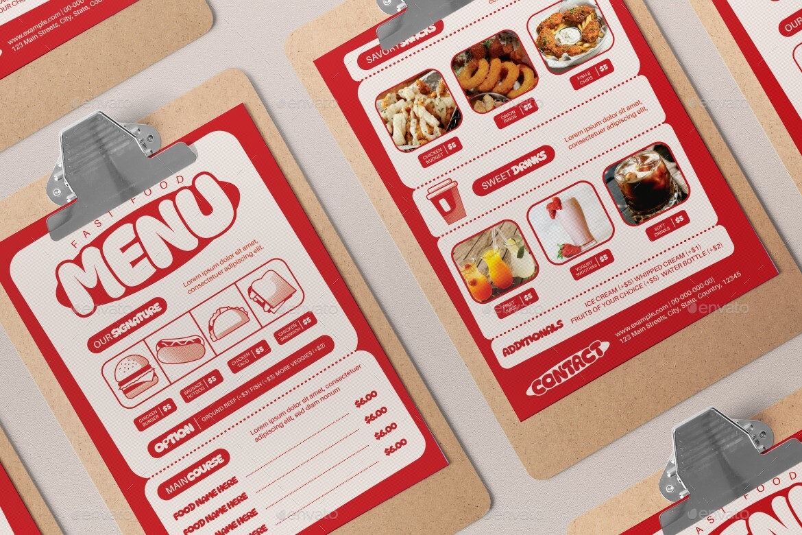 Red Pop Art Fast Food Menu, Print Templates | GraphicRiver