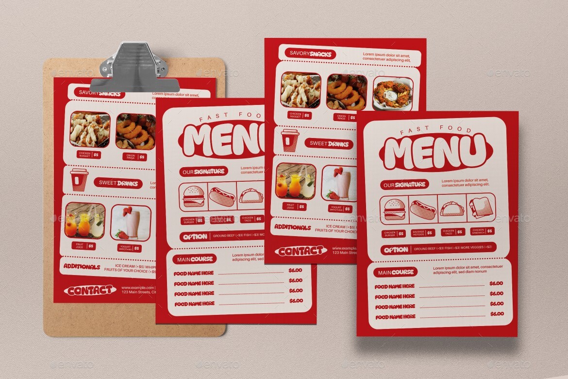 Red Pop Art Fast Food Menu, Print Templates | GraphicRiver
