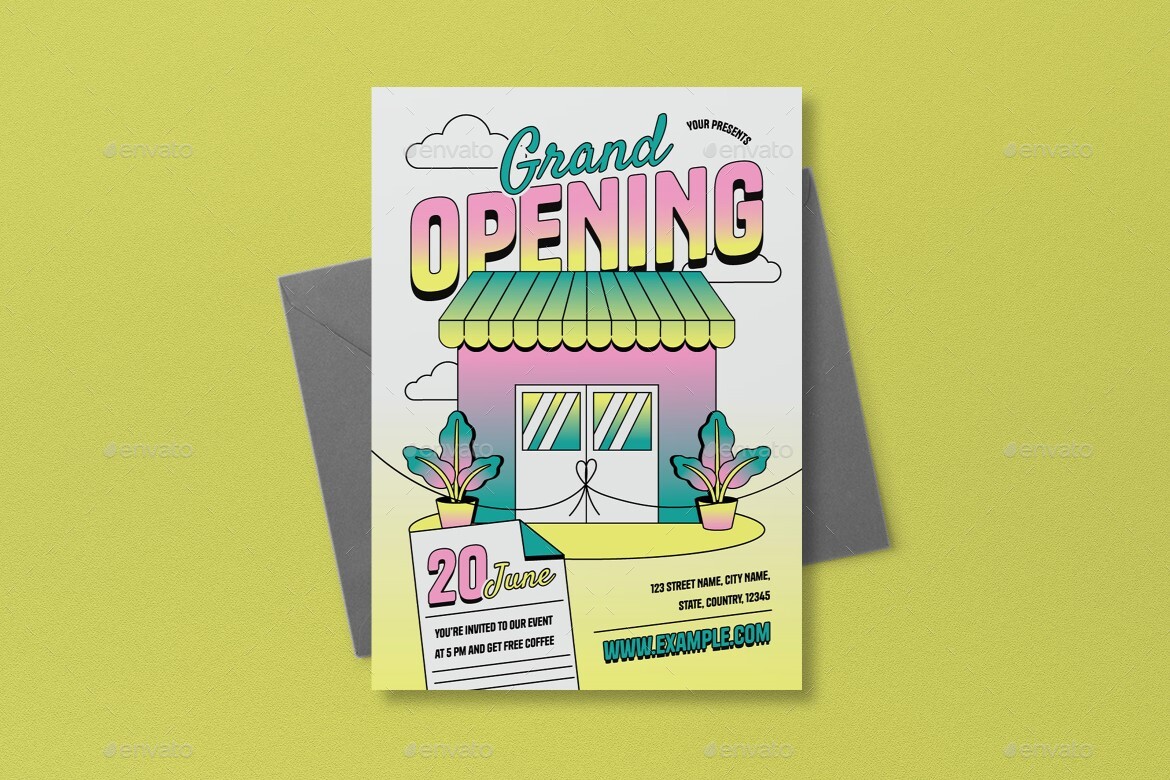 Pink Flat Design Store Grand Opening Invitation, Print Templates ...