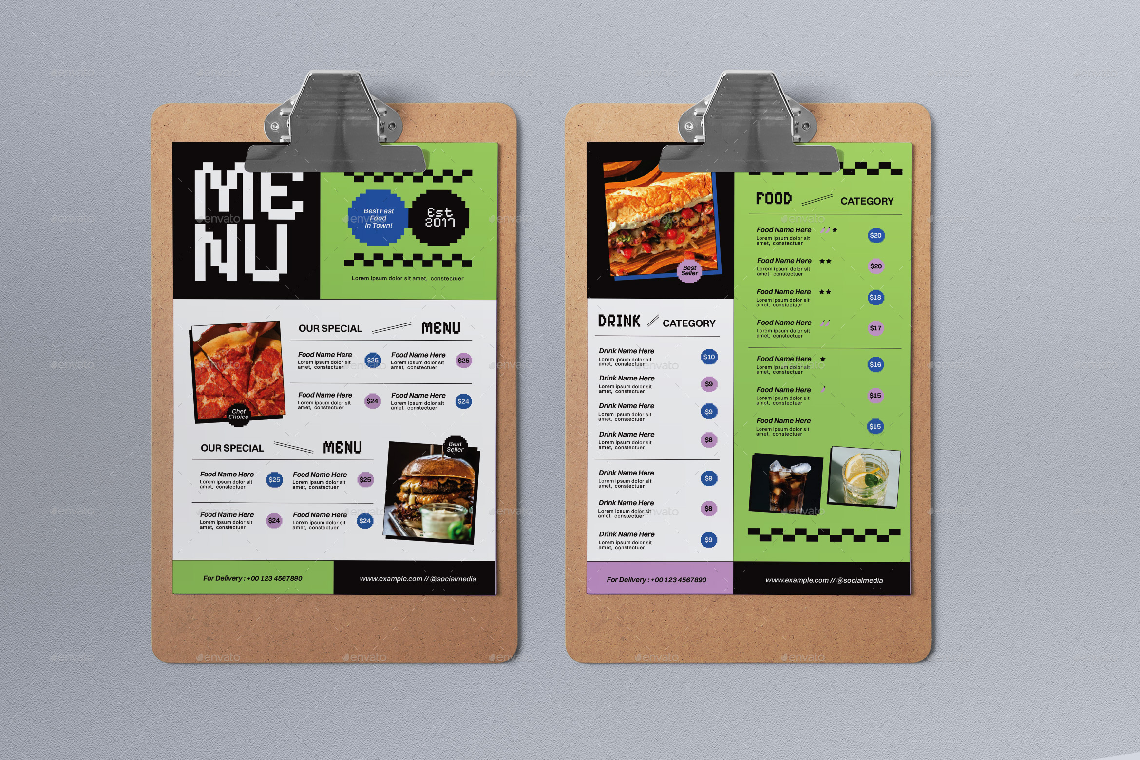 Black Pixelated Food Menu, Print Templates | GraphicRiver
