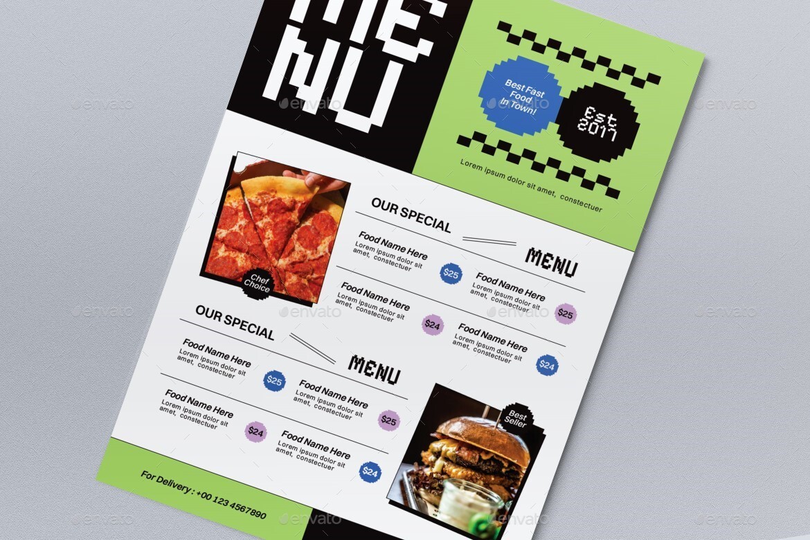 Black Pixelated Food Menu, Print Templates | GraphicRiver