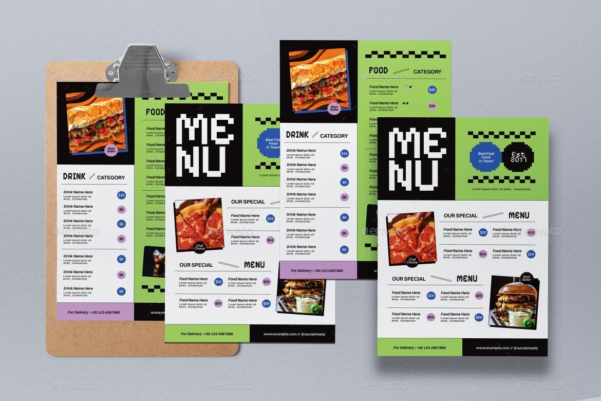 Black Pixelated Food Menu, Print Templates | GraphicRiver