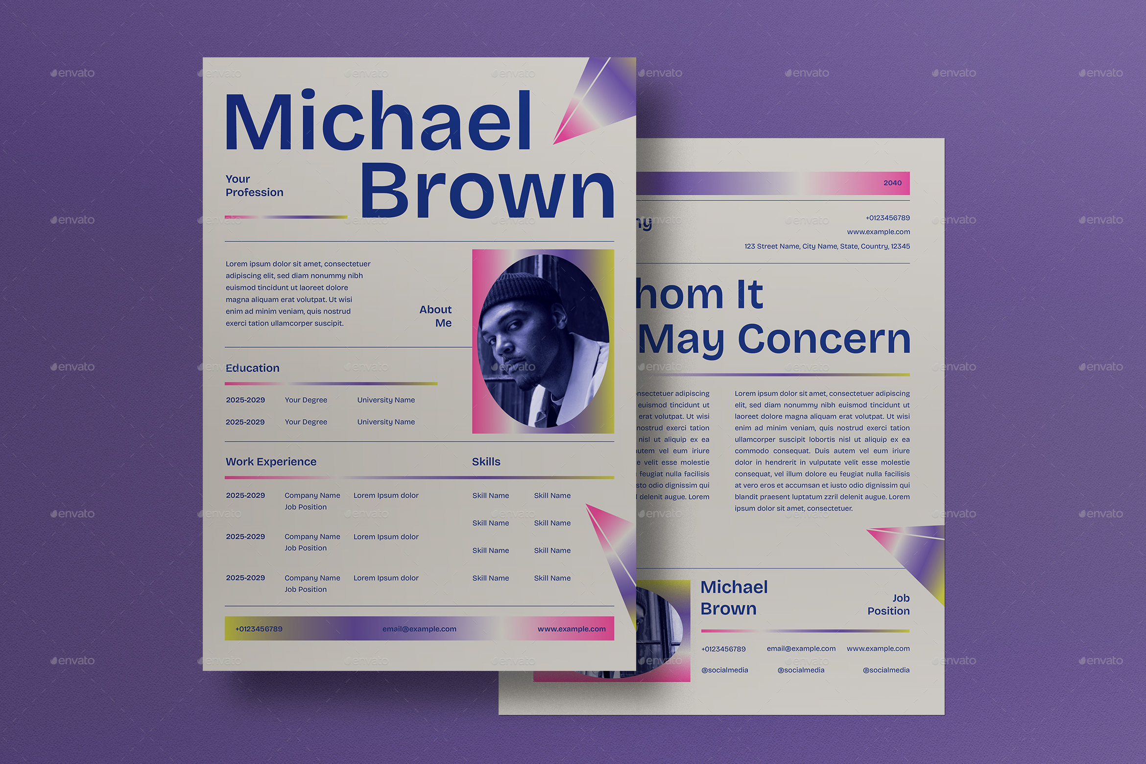 Purple Pastel Geometric Gradient Resume, Print Templates | GraphicRiver