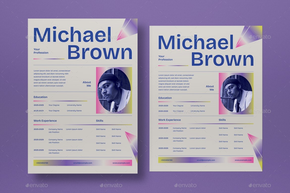 Purple Pastel Geometric Gradient Resume, Print Templates | GraphicRiver