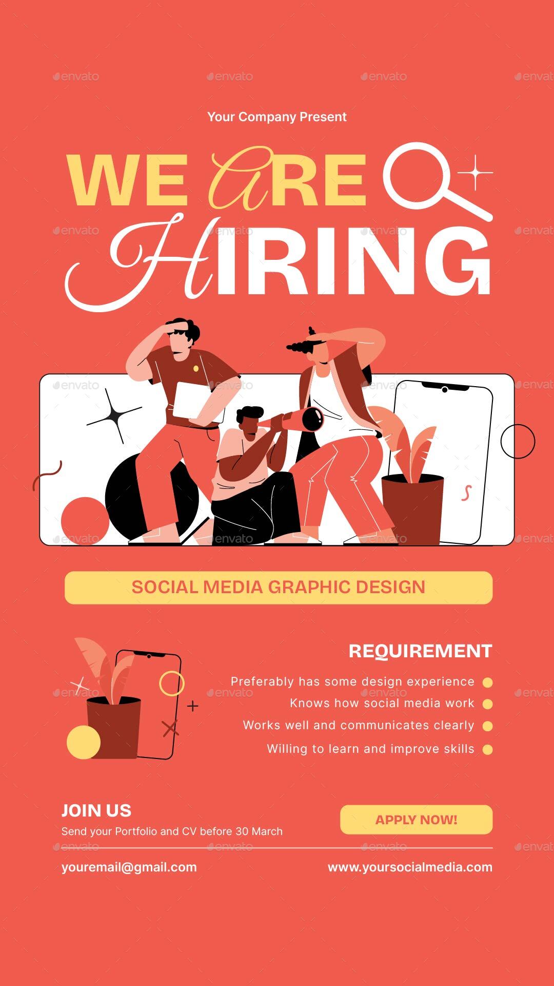 Red Creative Job Hiring Flyer, Print Templates | GraphicRiver
