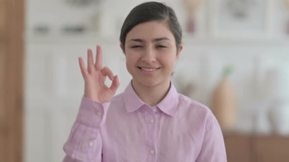 Portrait of Indian Woman showing Ok Sign with Finger, Stock Footage
