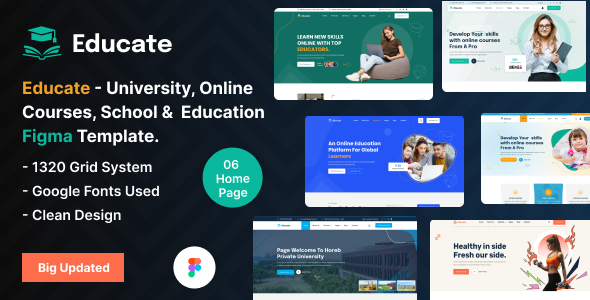 Educate - University, Online Courses, School & Education Figma Template ...