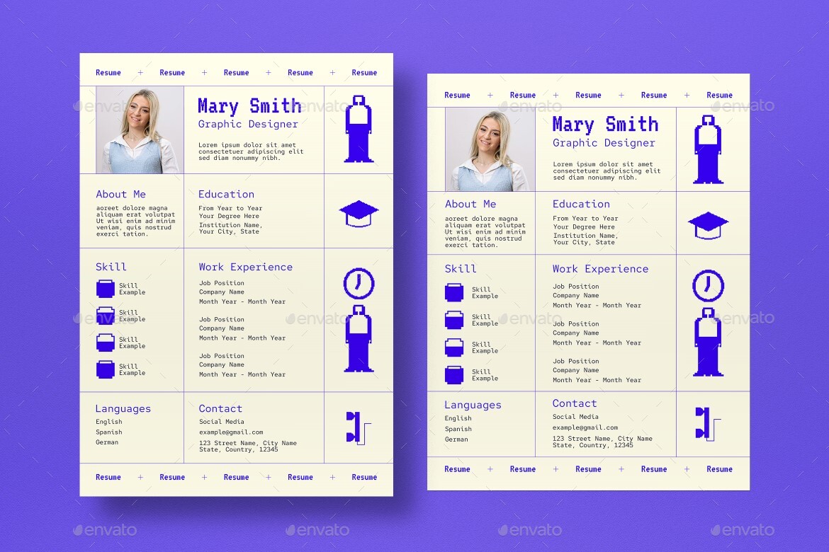 White Pixel Art Resume, Print Templates | GraphicRiver
